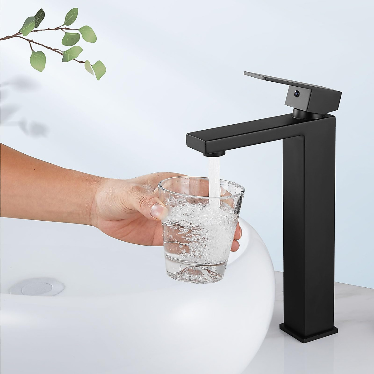 Aolemi Tall Bathroom Faucet Vessel Sink Faucet Single Hole 1 Handle Lavatory Vanity RV Deck Mount Mixer Tap with Pop Up Drain Assembly, Matte Black, Aerator Spout