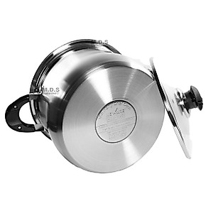 20Qt Stock Pot Stainless Steel Super Double Capsulated Bottom w/Glass Lid
