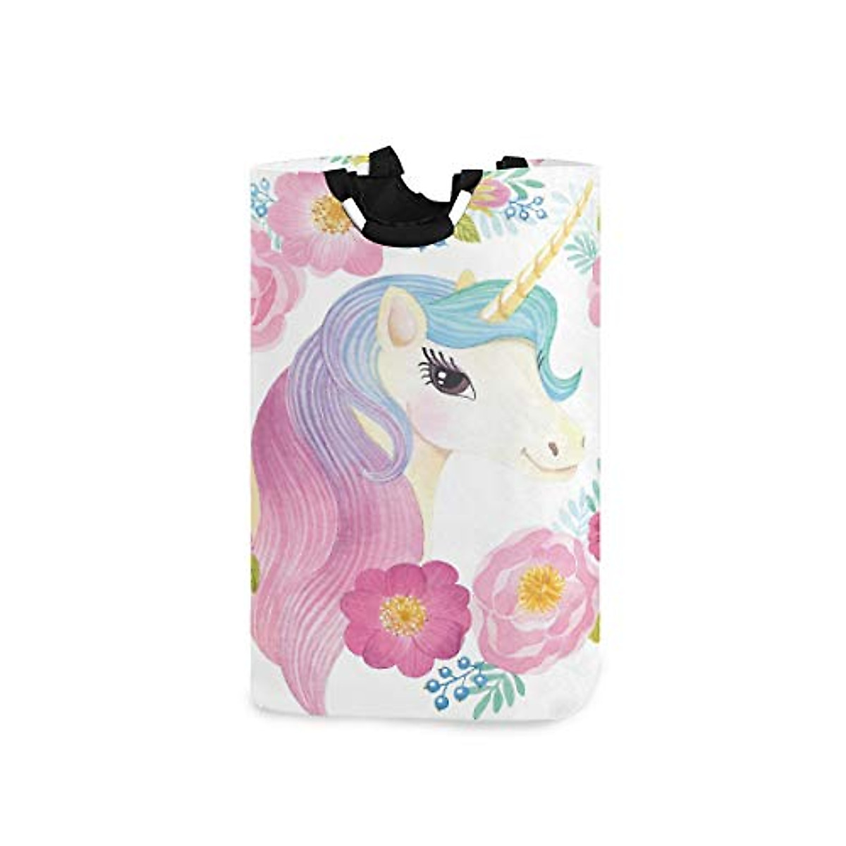 senya Large Storage Basket Collapsible Organizer Bin Laundry Hamper for Nursery Clothes Toys, Unicorn Head in Flowers