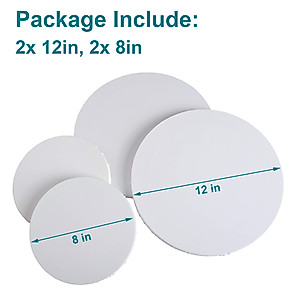 IVON 4pcs Round Canvas, 12'' & 8'' Professional Stretched Circle Canvas Board for Painting, Acrylic Pouring