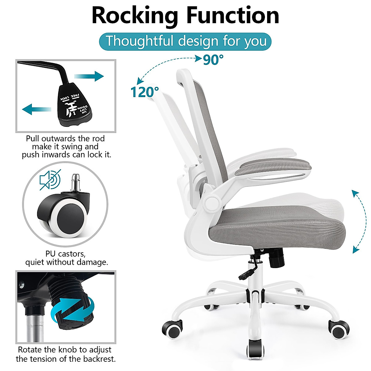 FelixKing Ergonomic Office Chair, Adjustable Height, Breathable Mesh Fabric, Lumbar Support, Gray