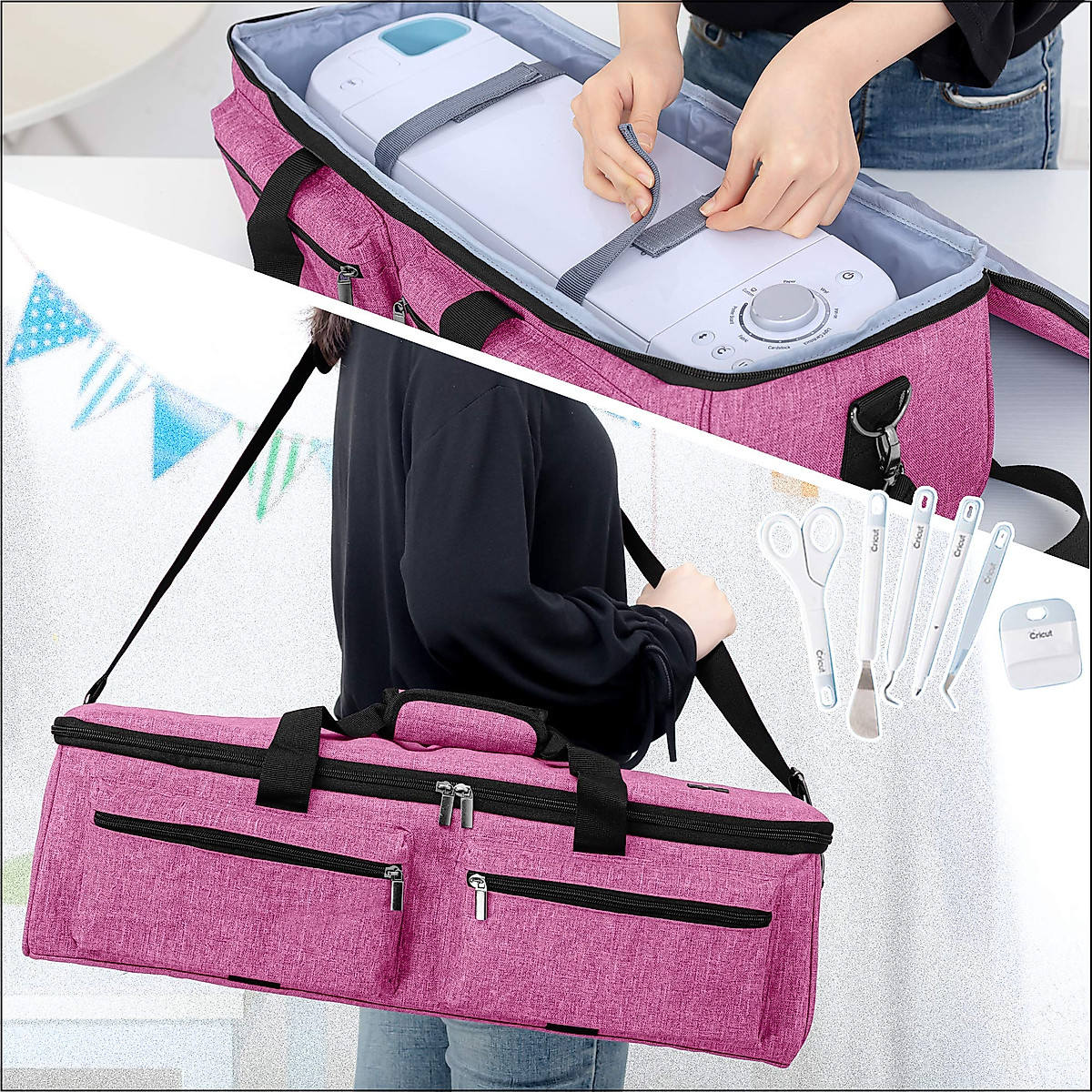 LUXJA Carrying Bag Compatible with Cricut Explore Air and Maker, Tote Bag Compatible with Cricut Explore Air, Silhouette Cameo 4 and Supplies (Bag Only), Pink