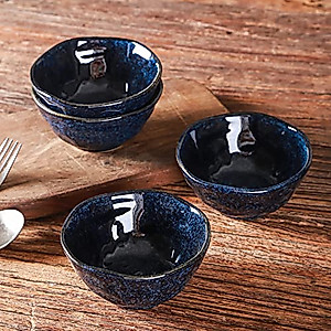 vicrays Ceramic Small Dessert Bowls Set - 10 oz, Set of 6, Microwave, Oven and Dishwasher Safe, for Rice, Ice Cream, Soup, Snacks, Cereal, Side Dishes, Kitchen Bowls Set (Starry Blue)