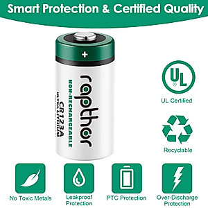 rapthor CR123A Lithium Batteries 3V 1650mAh, 12 Pack CR17345 High Power 123 Photo Battery CR123 PTC Protected for Cameras Flashlight Alarm Smart Sensors (Non-Rechargeable, Not for Arlo) (Pack of 12)