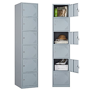 Letaya Metal Lockers for Employees,71" Steel Storage Cabinet with 6 Door Lockable for Office Staff,Home Sundries,Gym,School (Gray)
