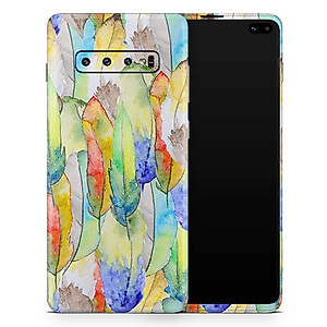 DesignSkinz Vivid Watercolor Feather Overlay Protective Vinyl Decal Wrap Skin Cover Compatible with The Samsung Galaxy S20 (Screen Trim & Back Glass Skin)