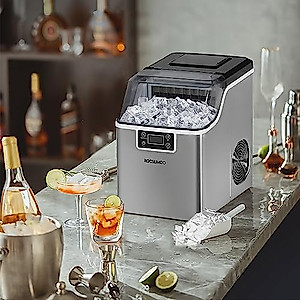 Countertop Ice Maker Countertop Ice Cube Maker Machine 2 Add Water Ways 24Pcs/13Mins, 45Lbs/24H, Self-Cleaning Portable Ice Maker with Ice Scoop & Basket Suitable for Your Home Kitchen and Bar Party