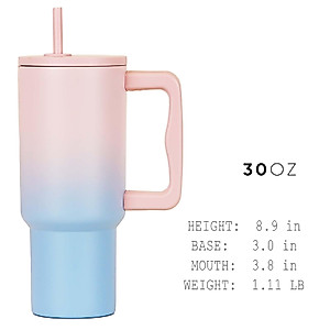 HIZEE 30 oz Tumbler with Handle and Straw,Reusable Stainless Steel Water Bottle Travel Mug Cupholder Friendly,Keeps Cold for 34 Hours, Gifts for Women Men Him Her(pink blue)