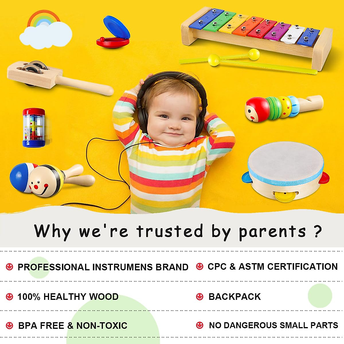 LOOIKOOS Toddler Musical Instruments Set Wooden Percussion Instruments Xylophone Toy for Kids Montessori Toys for 1 Year Old Boys Girls with Maracas Easter Eggs