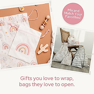 Gather & Knot Drawstring Gift Bags | 20" Large 12" Small | Premium Canvas | Reusable Fabric Wrap for Baby Shower or Girl Birthday | Rainbow