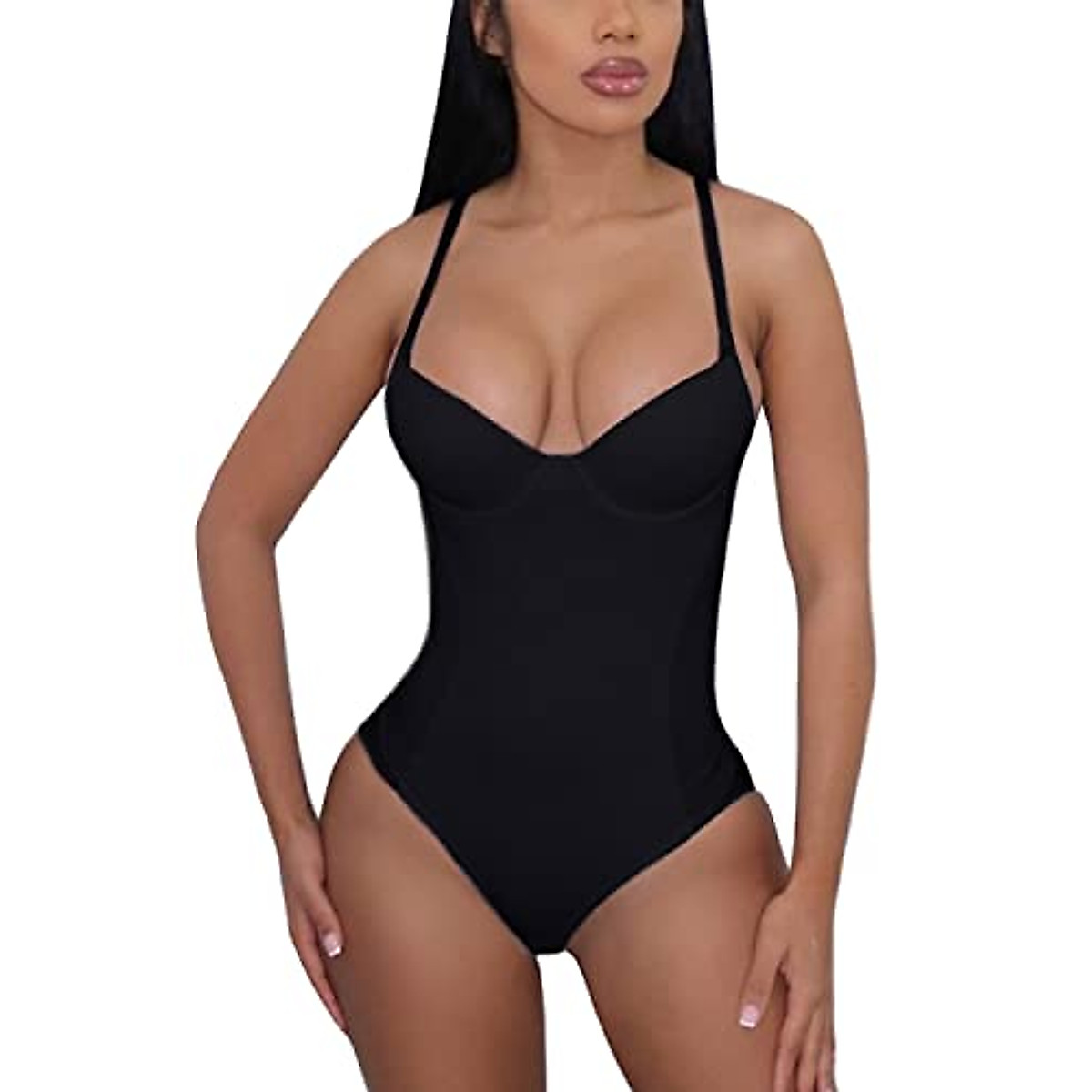 Bengbobar Women Bodysuit Shapewear Firm Control Ultra Light Built-in Bra V Neck Body Shaper 3X-Large Black