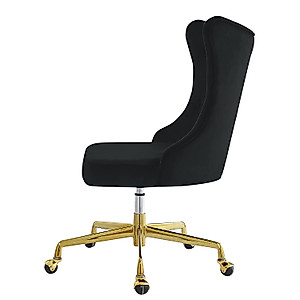 24KF Upholstered Tufted Button Velvet Office Chair with Golden Metal Base,Adjustable Height Swivel Office Chair -Black