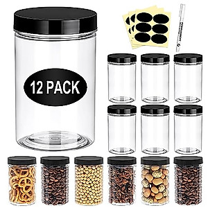 Eupako 12 Pack Plastic Jars with Lids 8 OZ - Empty Clear Cosmetics Containers with Pen and Labels, Round Small Plastic Jars with Screw On Lids for Slime, Makeup, Butter, Cream, Lotion, Pot, Dry Food