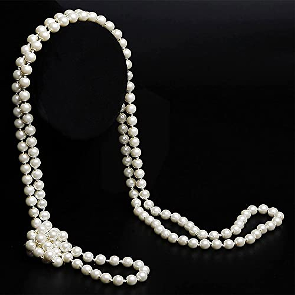 TUOKAY 1920s Pearls Beads Necklace for Women Pearls Strands, Fashion Imitation Faux Pearls Long Necklace Vintage Costume Jewelry Necklace 55 in. Diameter of Pearl 0.32 in. (Ivory)