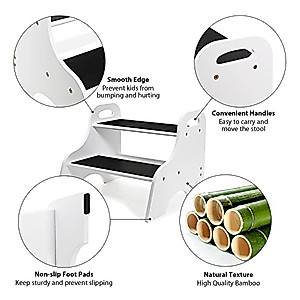 Ollieroo Bamboo 2 Step Stool, Heavy Duty Kids Step Stool with Non-Slip Stepping Surface, Stepping Stool for Kids Adults, Toddler Step Stool for Bathroom Sink Kitchen Counter Bedside(White)