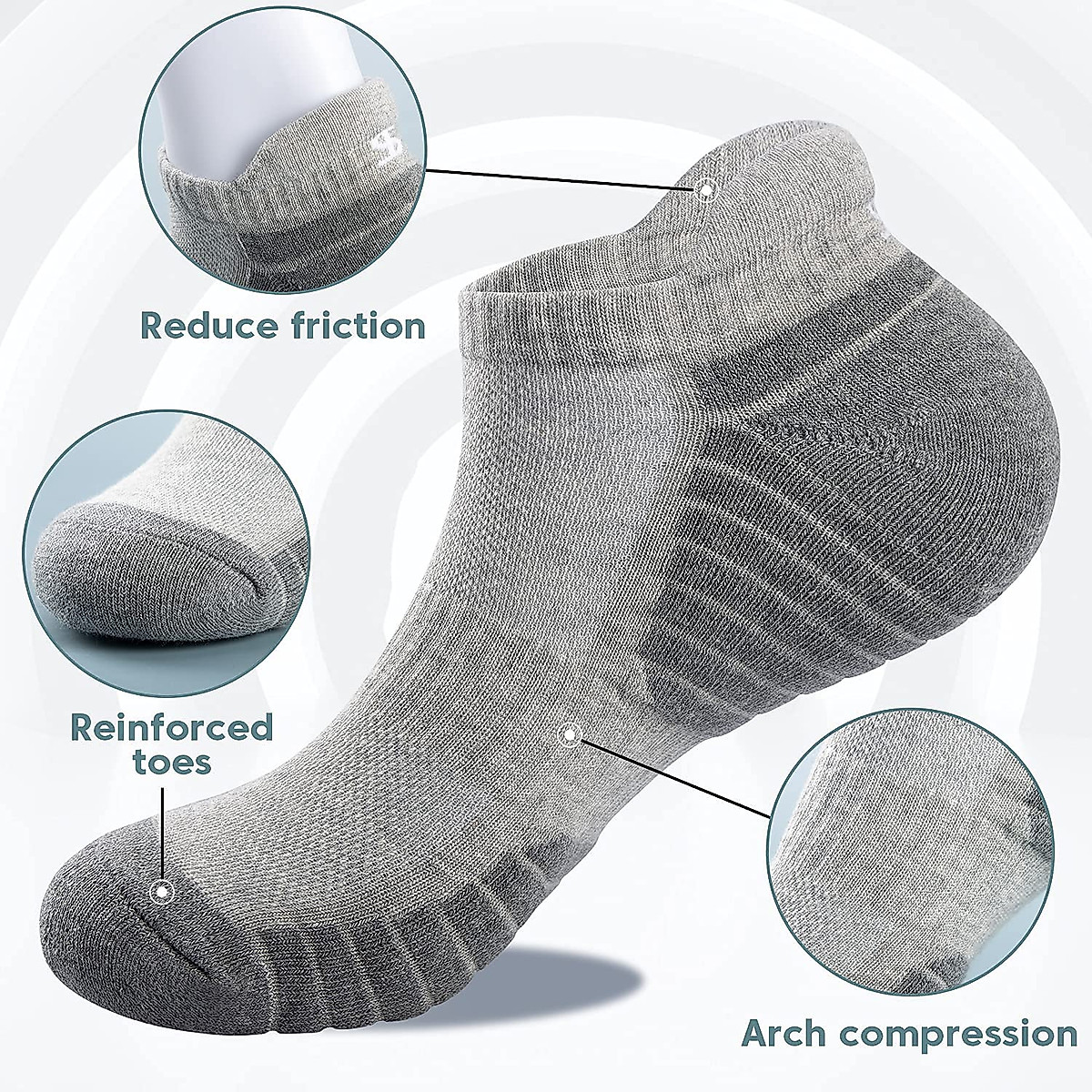 TANSTC Running Socks Anti-Blister Cushioned Cotton Socks Trainer Socks for Men Women Ladies Sports Low Cut Breathable Athletic Socks Ankle Socks (6 Pairs)