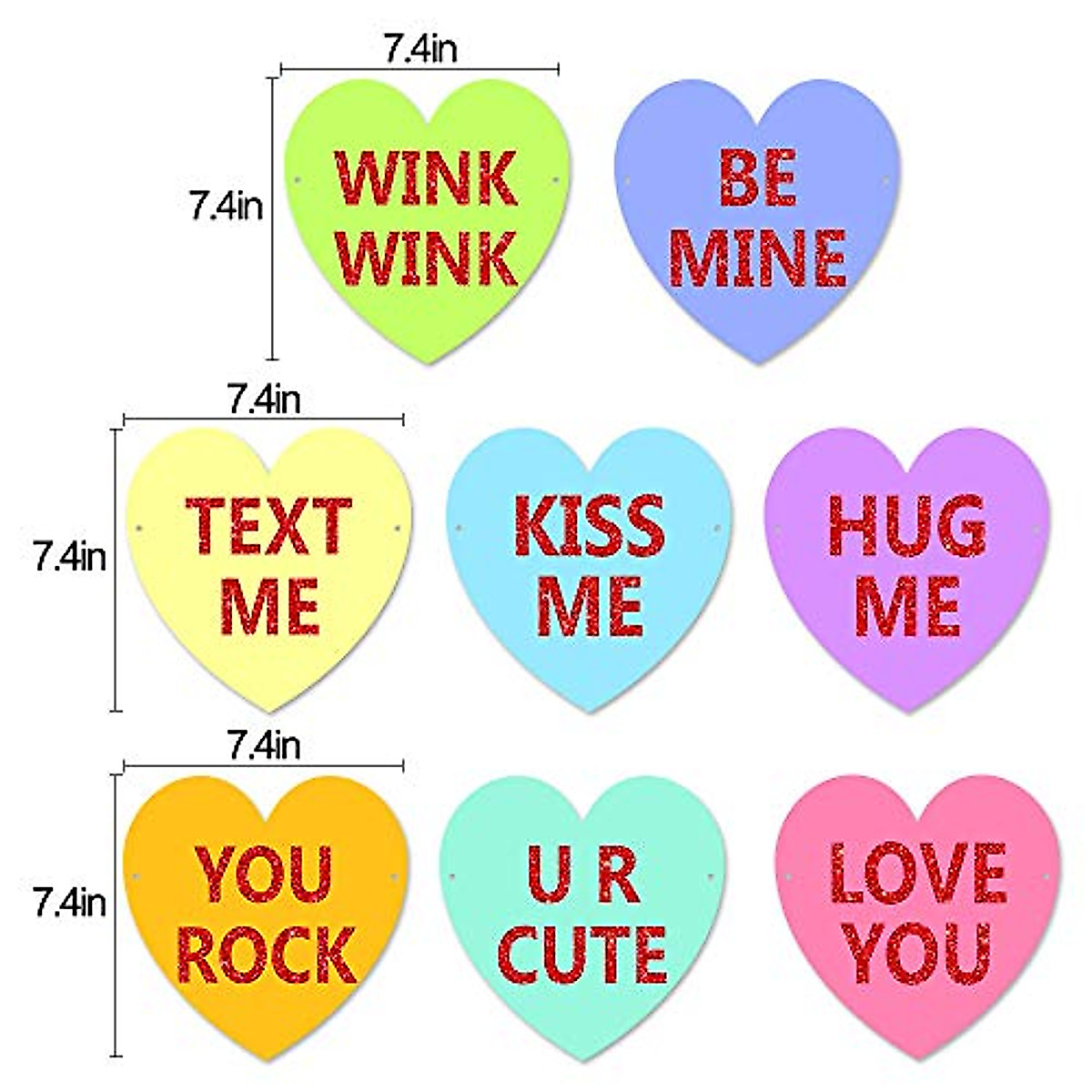 Candy Conversation Heart Valentines Day Banner Decoration,Glitter Pre-strung Garland 2pcs