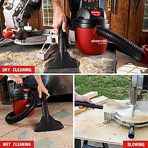 Shop-Vac 1.5 Gallon 2.0 Peak Wet Dry Vacuum, Portable Compact Shop Vacuum with Collapsible Handle Wall Bracket & Attachments, ‎2030100