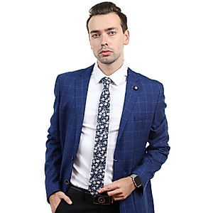 JESLANG Men's Cotton Printed Floral Tie 2.56" Skinny Narrow Necktie Various Designs (9)