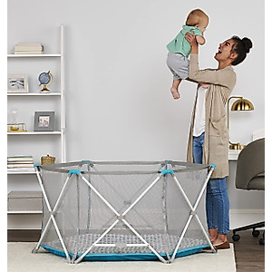 Regalo My Portable Play Yard Deluxe with Removable Pad, Indoor and Outdoor, Bonus Kit, Aqua, 6-Panel