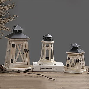 Decorative Candle Lantern Vintage Wood Lanterns with Glass Rustic Hanging Candle Holders Decor for Farmhouse Outdoor Garden Home