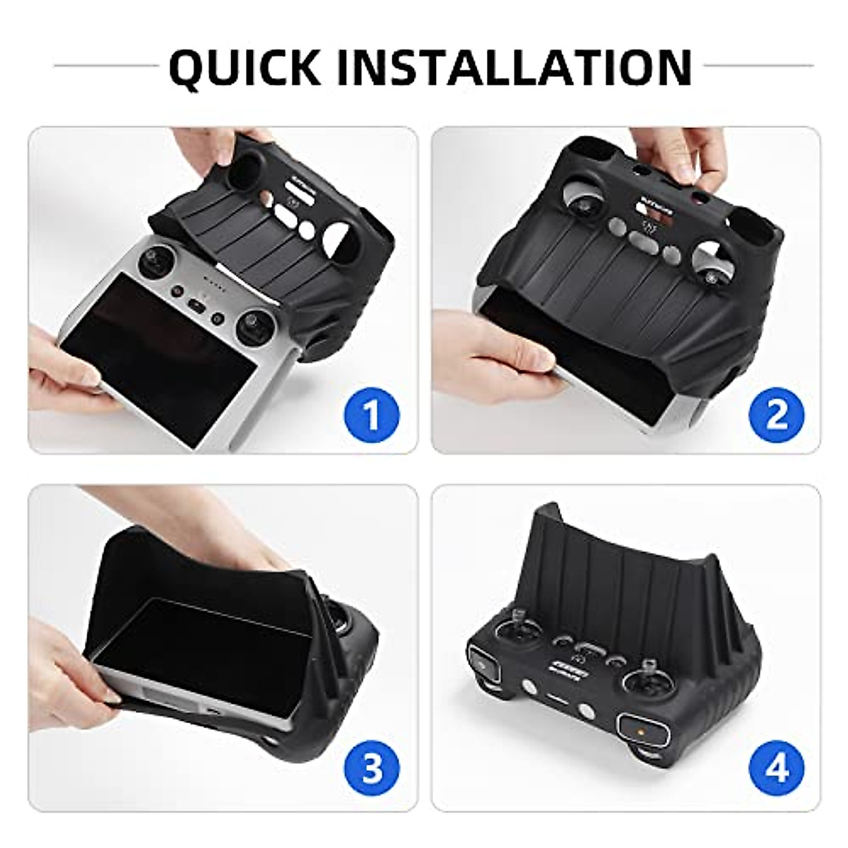 Silicone Protective Cover Case with Sunshade Sun Hood for DJI Mini 3 Pro RC Remote Controller Accessories Skin Case (Black)