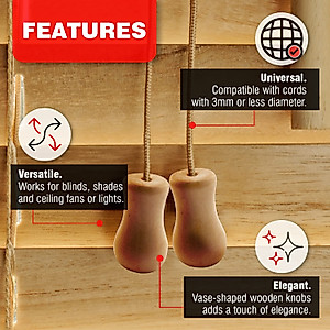 Amazing Drapery Hardware 12 Natural Stained Wood Cord Tassels in Vase Shape for Wood Blind and Roman Shade Pull Cords - Rustic Window Treatment Accessories