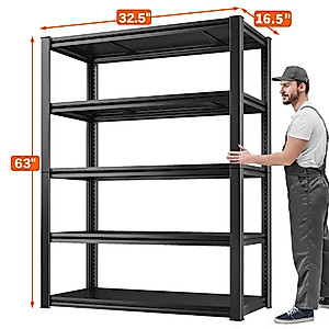 Raybee Storage Shelves Heavy Duty Garage Shelving, 2 Pack, Heavy Duty Shelving Loads 2050Lbs, Adjustable 5-Tier Metal Shelves for Storage, Garage Shelves Heavy Duty for Warehouse,Pantry,Kitchen