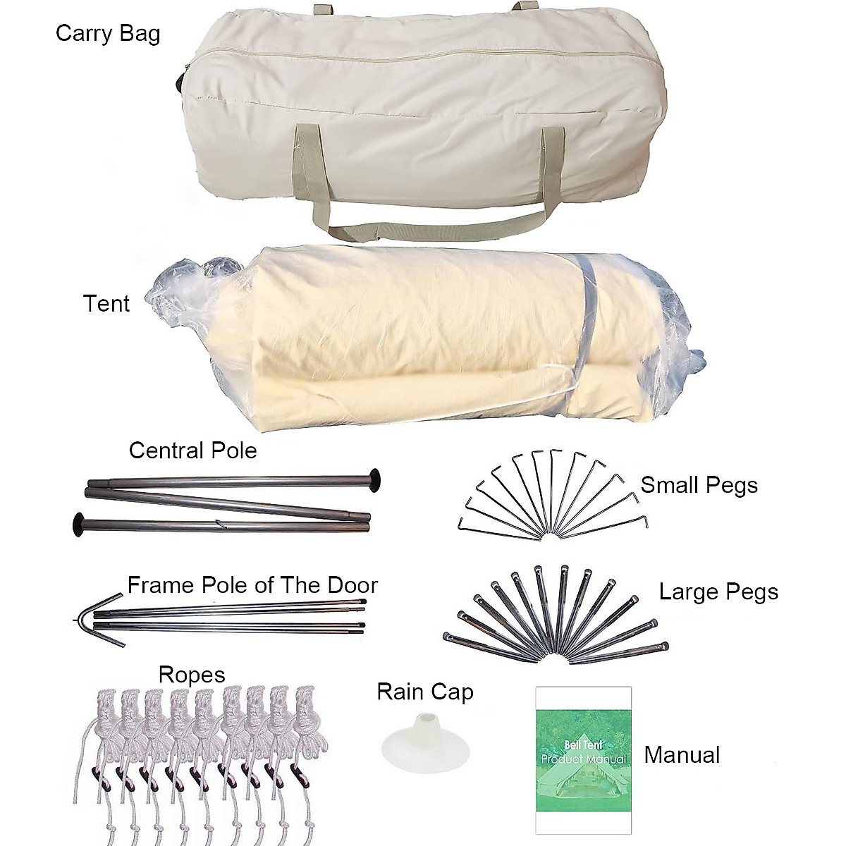 BOOMLATU 4 Season Waterproof Large Family Camping Cotton Canvas Bell Tent Beige Glamping Tent with Roof Stove Jack Hole and Electric Cable Hole (Diameter: 5M-16.4ft)