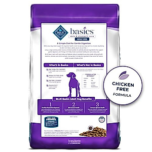 Blue Buffalo Basics Adult Grain-Free Dry Dog Food for Skin & Stomach Care, Limited Ingredient Diet, Made in the USA with Natural Ingredients, Turkey & Potato Recipe, 11-lb. Bag
