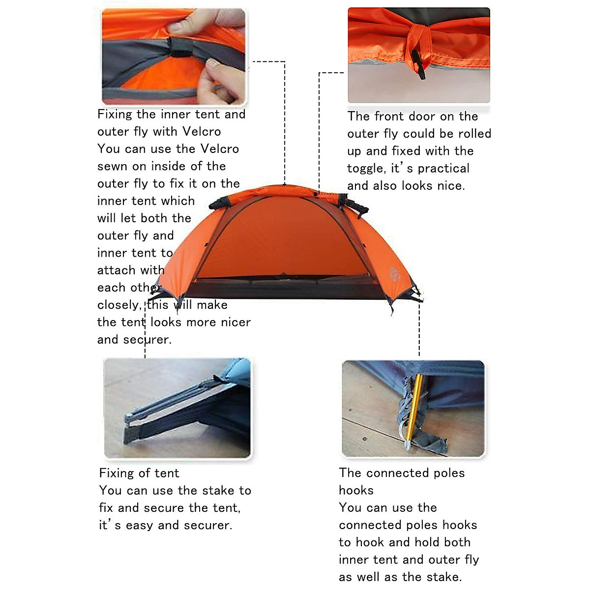 camppal 1 Person Tent Backpacking Camping Hiking Mountain Hunting Tent Lightweight and Waterproof for 4 Season Extreme Space Saving Single Bracket (Orange-with skirt)