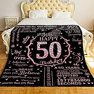 50th Birthday Blanket Gifts for Women - Happy 50th Birthday Gift Ideas for Her - 50 Year Old Gifts for Mom Grandma Wife - Personalized Flannel Fleece Soft Throw Blanket