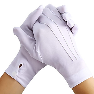 Shappy 2 Pairs White Cotton Gloves Men Costume Stitched Uniform Gloves for Wedding Formal Tuxedo Party Jewelry Inspection (Nylon 10 Inch)