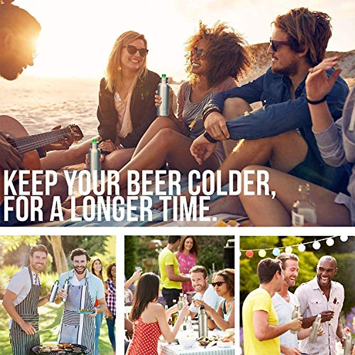 Beer Bottle Insulator,2Pack Stainless Steel Beer Bottle Holder，Beer Cooler Keeps Drinks Colder with Beer Opener,Longer,for Camping/Fishing/Beach