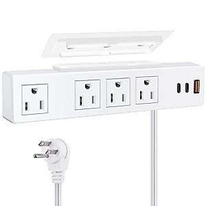 Type-C Under Desk Power Strip, Adhesive Wall Mount Power Strip with USB C Ports, Power Strip Socket Outlet, 4 AC Plug.20W 1 USB-A,2 PD Fast Charging 18W USB-C for Kitchen, Office, Home, Hotel