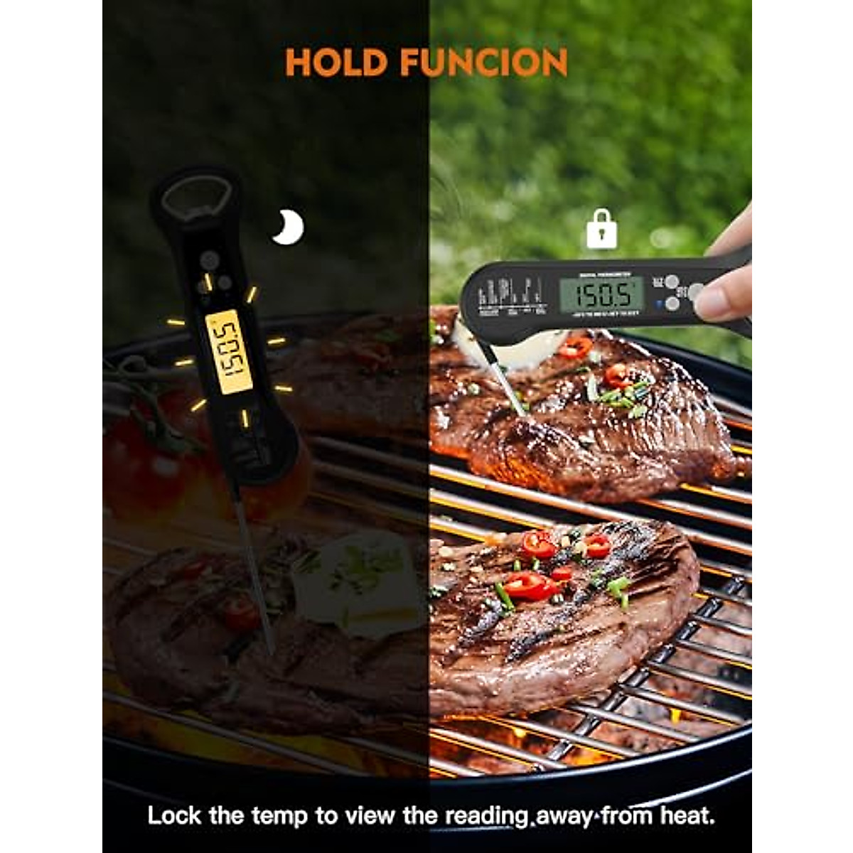 JOYHILL Meat Thermometer Digital for Cooking, Instant Read Meat Thermometer with Foldable Probe, Backlight, Calibration, Magnet, Waterproof Probe Food Thermometer for BBQ, Grill, Deep Frying, Kitchen