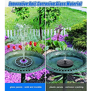 SZMP 3.5W Solar Powered Bird Bath Fountains with Flower 2023 Upgraded Glass Panel, 7 Nozzle & 4 Fixer, Solar Water Fountain Pump for Garden, Pond, Pool (Blue)