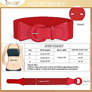 JASGOOD Women Retro Wide Stretchy Waist Belt, Vintage Chunky Buckle Red Belts for Dress