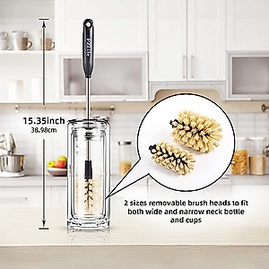 PZLife 2-in-1 Detachable Brush Head Water Bottle Brush & Straw Brush Cleaning Scrubbing Brush 15.3in Stainless Steel Bottle Brush Multi-Function Cleaning Brush Corner Cleaning