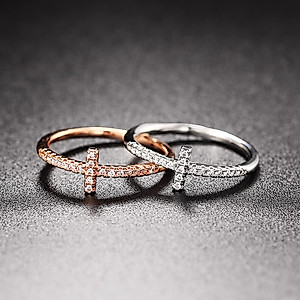 18K Gold Plated Cubic Zirconia Cross Ring For Women Simulated Diamond CZ Statement Ring Jewelry (18K Gold, 9)