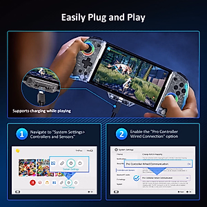 NexiGo Gripcon (Gen 2), No Deadzone, Enhanced Switch/Switch OLED Controller for Handheld Mode, Adjustable LED Light, Ergonomic Design, 6-Axis Gyro, Turbo, Mapping, Clear Ice