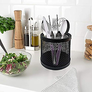 Rely+ Black Metal Wire Mesh Pen and Cup Pencil Holder, Desk Accessories, Makeup Brush Holders & Workspace Organizers for Home, School, 3 Pack…