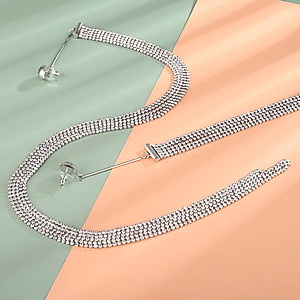 Wiwpar Sparkly Women Long Tassel Rhinestone Chain Earrings Bling Bling Super Long Rhinestone Tassel Dangle Earrings Fashion Party Accessories for Women Girls