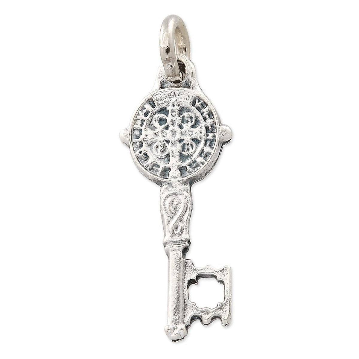 Catholica Shop Lot of 12 Silver Tone Saint St. Benedict Key of Heaven Medal Pendant Charm - 0.31" W x 0.94" L