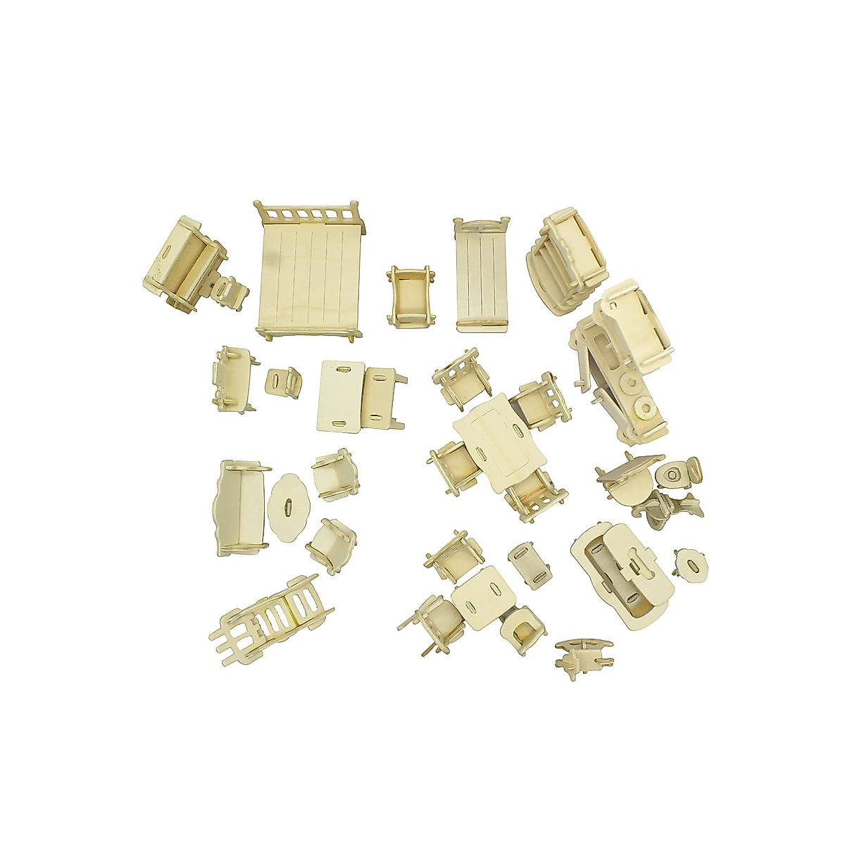 Small Furniture,Dollhouse Furniture and Accessories 34PCS Wooden Dollhouse Furniture Set 3D Puzzle Miniature Puzzle Doll House Furniture Kit Puzzle Gift for Kids Teens and Adults