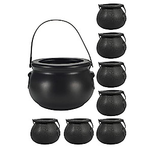Cauldron Halloween Decor, Black Plastic Witches Cauldron Kettle Medium Size 8” x1, Small Size 2 ½ ” x7，Party Supplies