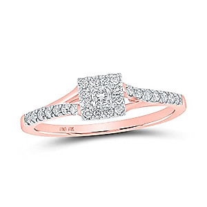 10kt Rose Gold Womens Round Diamond Halo Promise Ring 1/4 Cttw