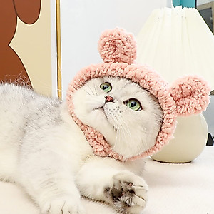 JOICEE Cute Cat Costume Warm Bear Hat for Cat Adjustable Soft Small Pet Headwear Bear Hat for Cat Puppy Dog (Pink)