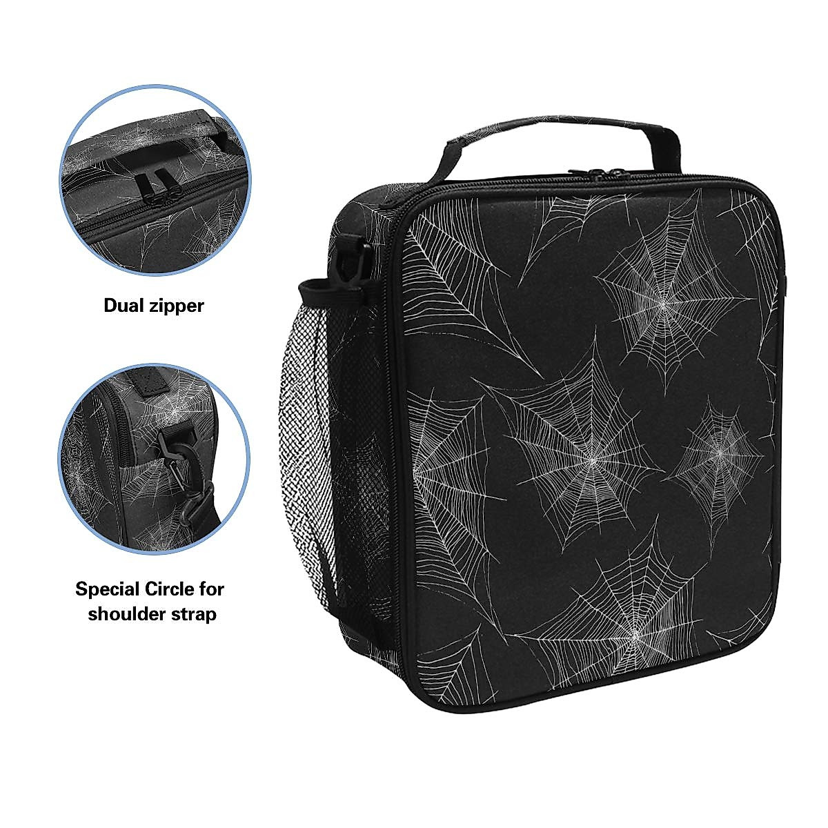 ZZXXB Spider Web Insulated Lunch Bag Box Reusable Thermal Cooler Bag Tote Outdoor Travel Picnic Bag With Shoulder Strap for Children Students Adults