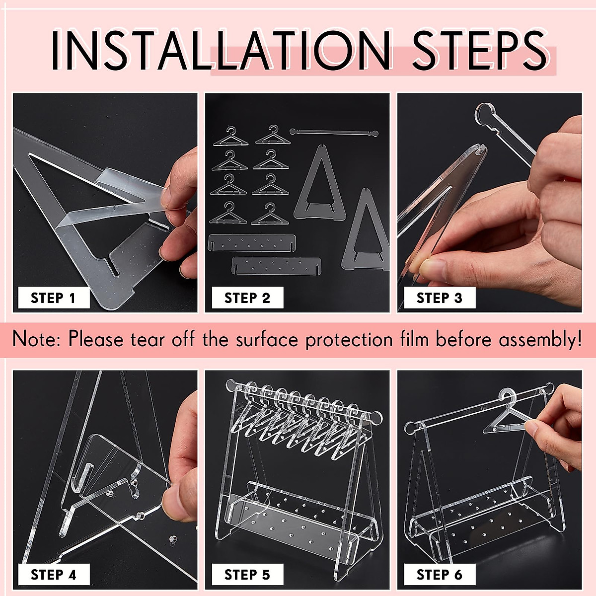 Kigley 4 Pcs Acrylic Earring Hanger Rack Earring Holder Stand Earring Display Each 52 Hole with 8 Mini Hangers Clear Hanging Jewelry Ear Studs Dangle Organizer for Women Girls, 5.31 x 5.31 x 3.27 Inch
